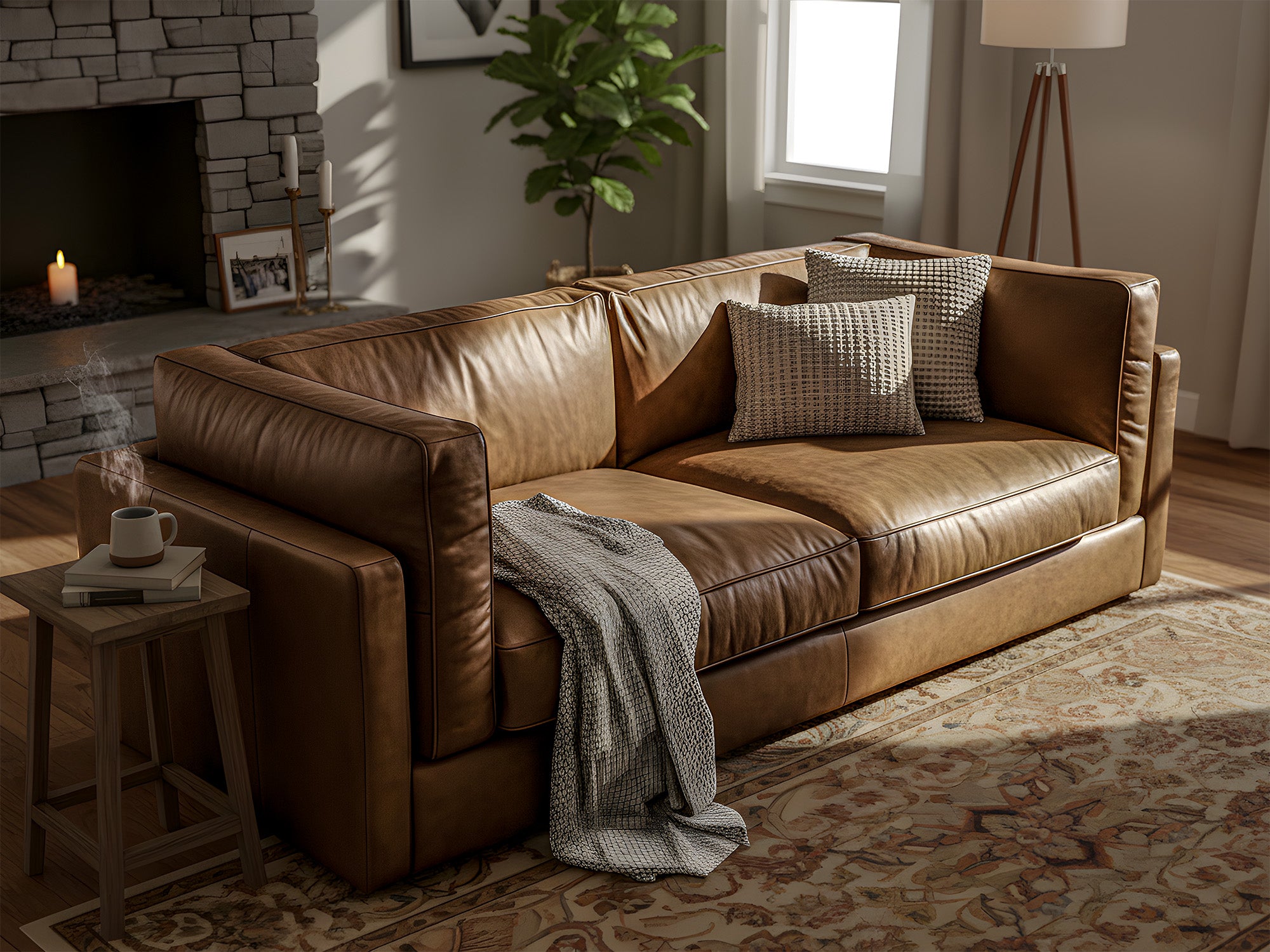 Eleganza Tan Distressed Leather 3 Seater Sofa – Luxana Home