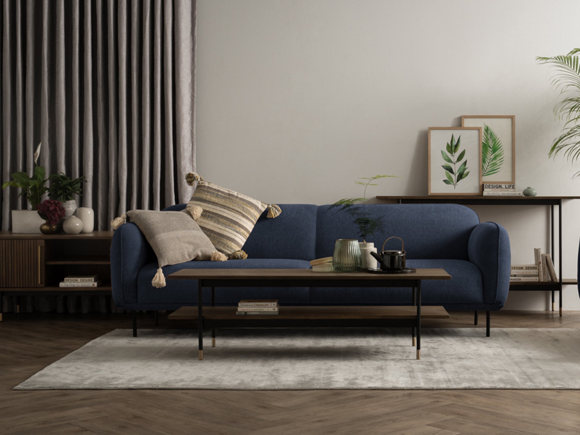 Livia Navy Blue 3 seater Extra Firm Sofa – Luxana Home