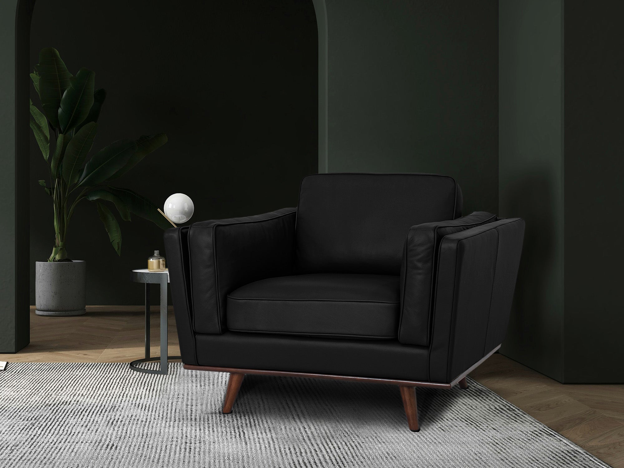 Selina Midcentury Black Leather Accent Chair – Luxana Home